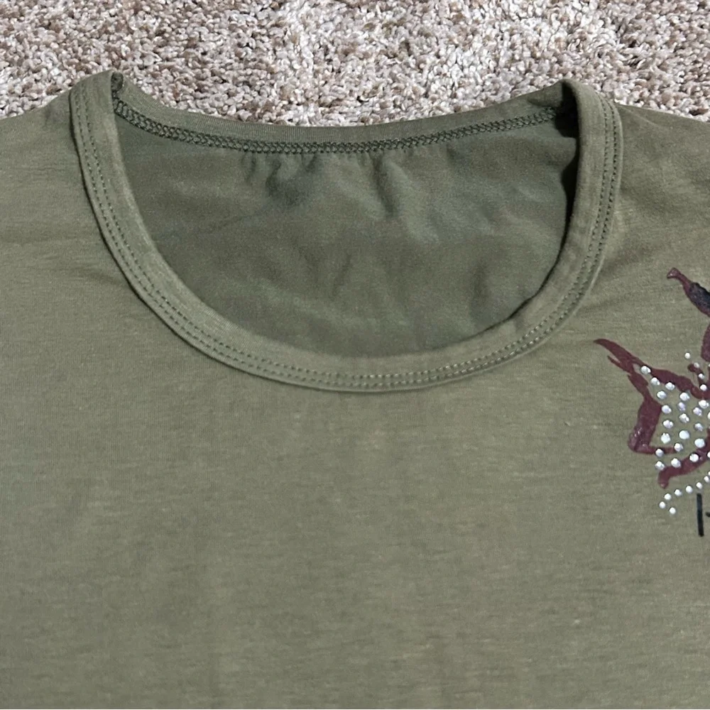 Source Unknown | Tops | Butterfly Rhinestones Long Sleeve Green Shirt ...